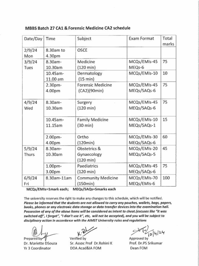 B27 Yr3 CA1 & ForMed CA2 Schedule | PDF
