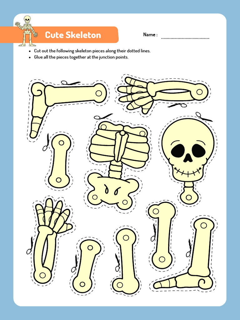 Cute Skeletal System Worksheet Cut Paste Bone Arm Leg Skull Activity ...