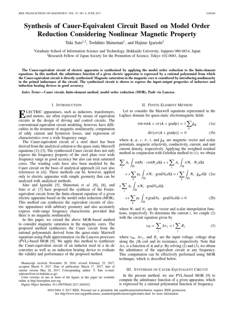 Synthesis of Cauer-Equivalent Circuit Based On Model Order Reduction ...