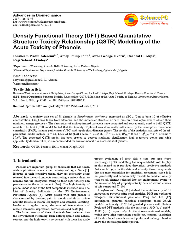 Density Functional Theory (DFT) Based Quantitative Structure Toxicity ...