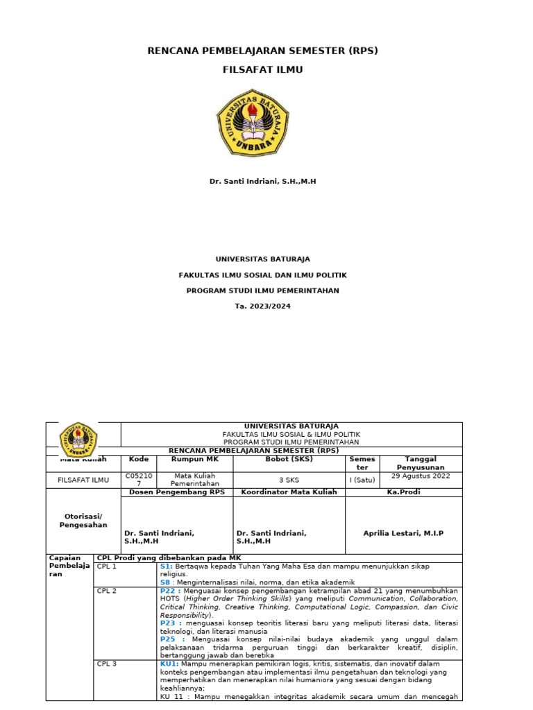 Rps - Fisafat Ilmu Oke Cetak New | PDF