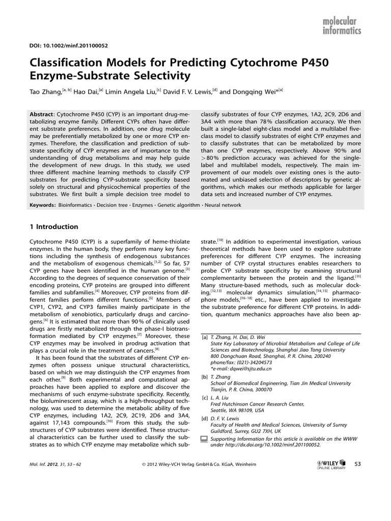 1 - Classification Models For Predicting Cytochrome P450 Enzyme ...