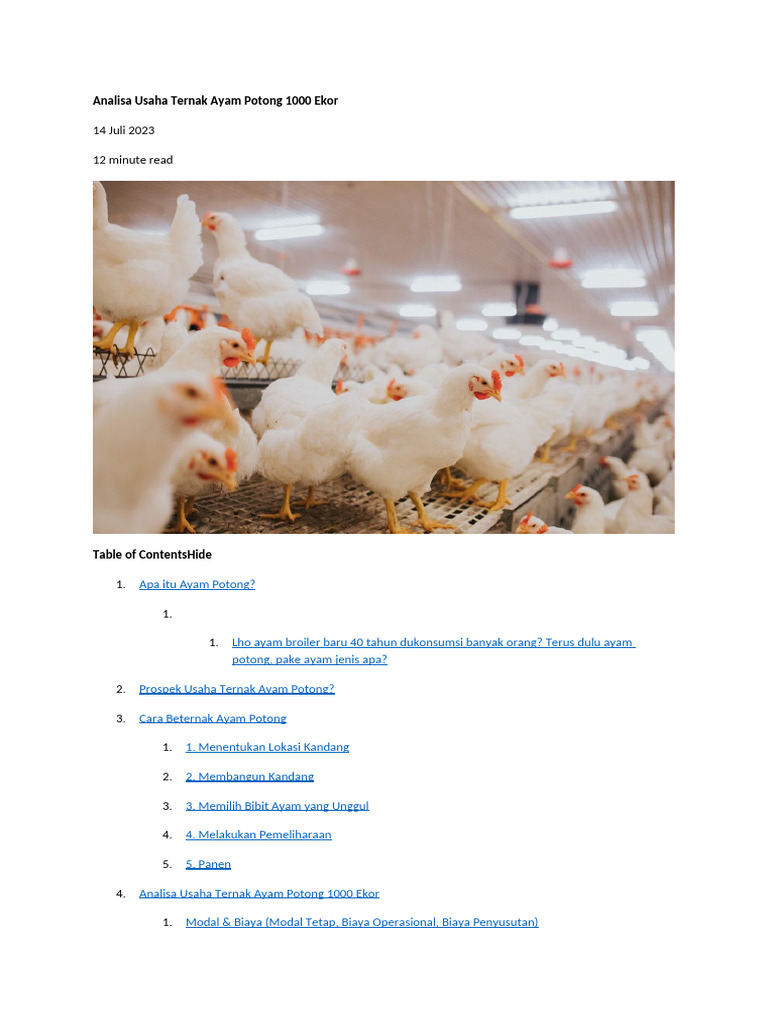 Analisa Usaha Ternak Ayam Potong 1000 Ekor | PDF