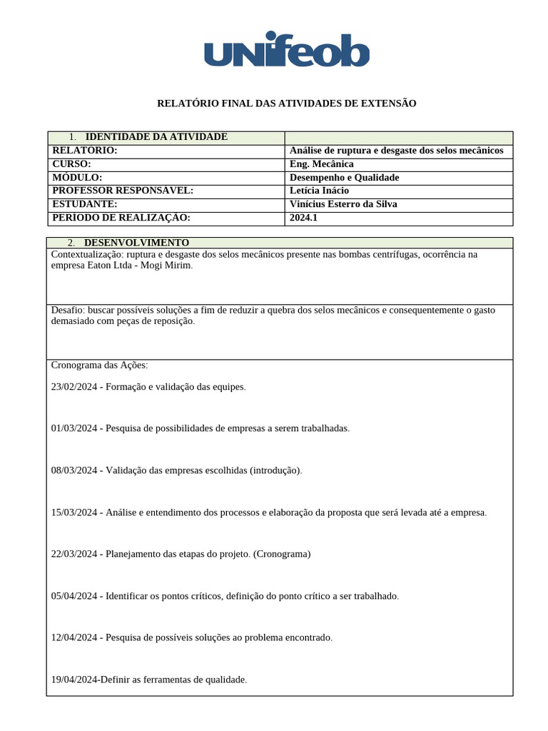 Relatório Final Das Atividades - PI | PDF
