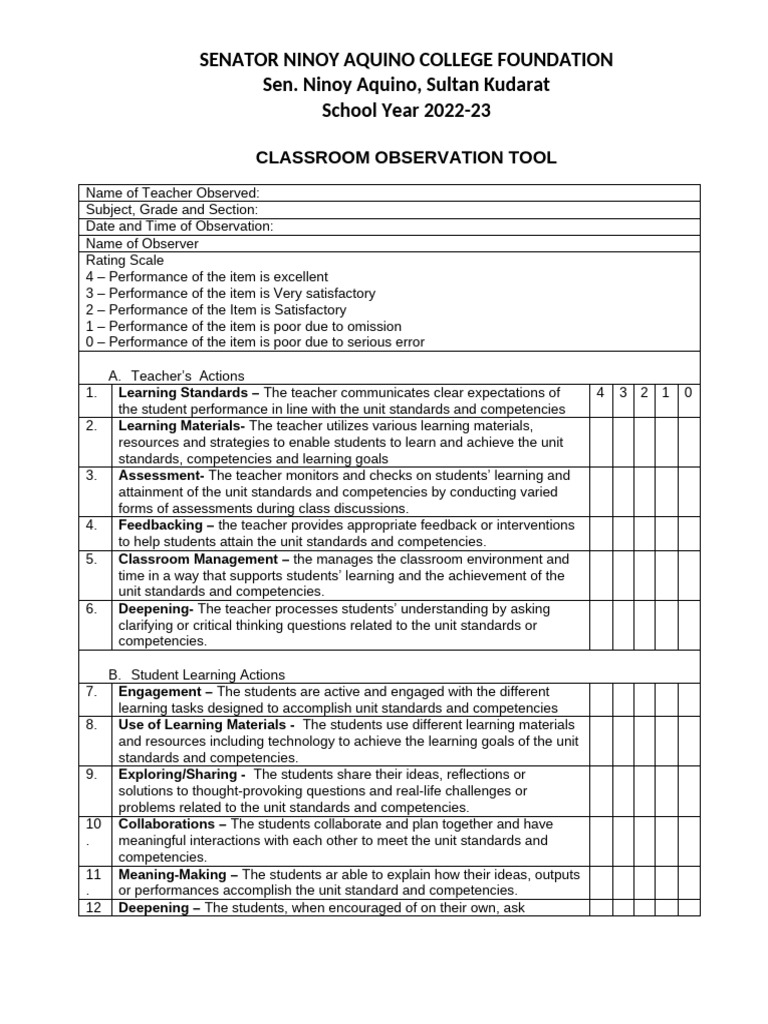 6 - Classroom Observation Result | PDF