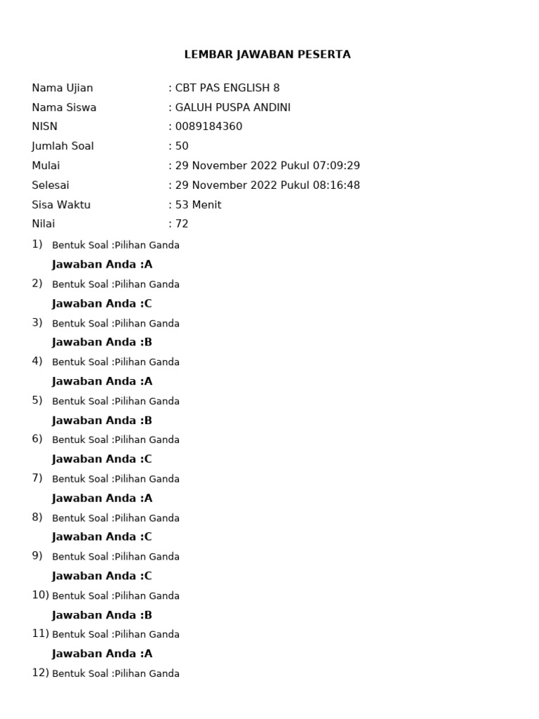 Galuh Puspa Andinicbt Pas English 8 | PDF