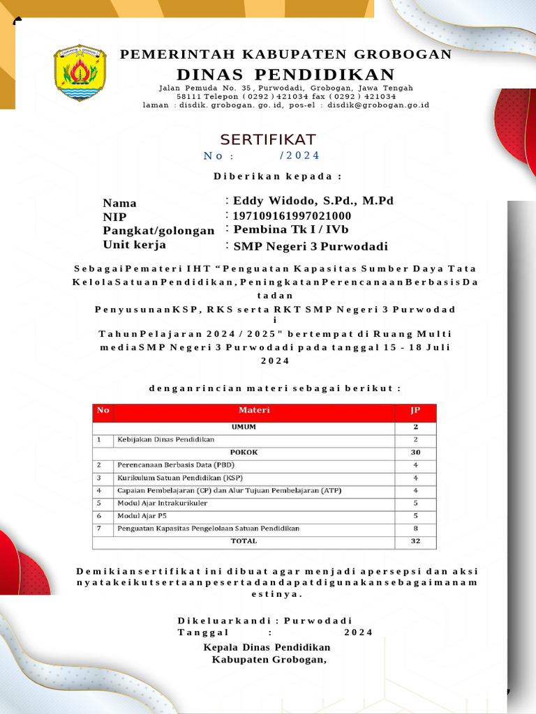 (Buat Banyak 1) Sertifikat IHT 2024 | PDF