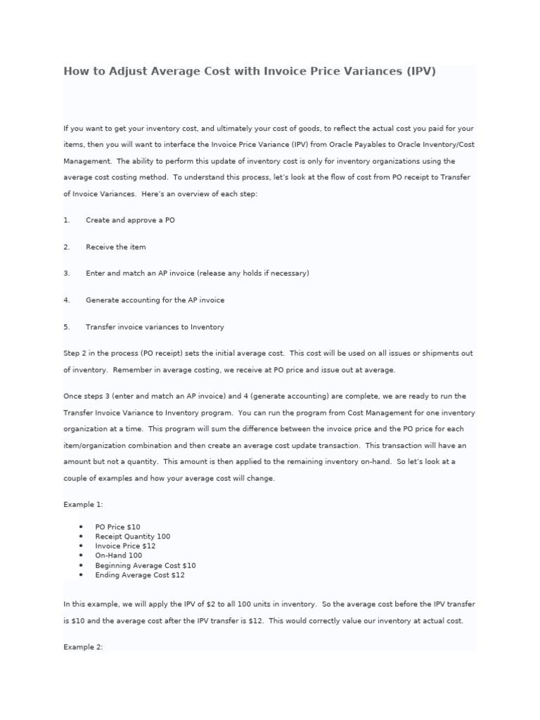 How To Adjust Average Cost With Invoice Price Variances | PDF