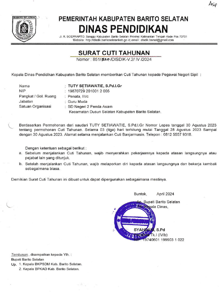 Contoh Surat Cuti Untuk ASN | PDF
