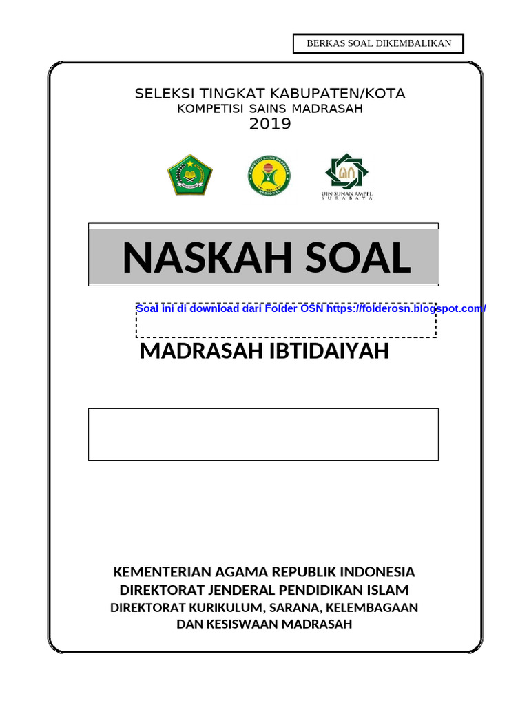 Soal KSM MAT MI 2019 KAB | PDF