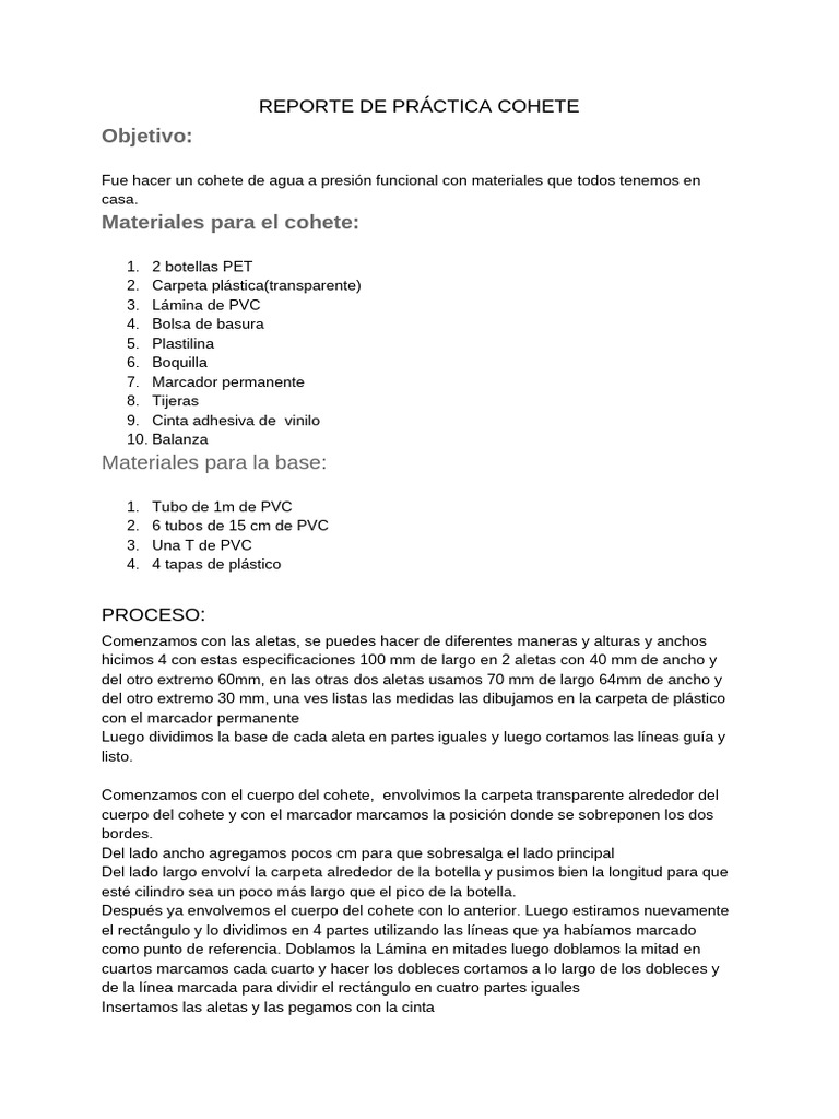 Reporte de Práctica Cohete | PDF