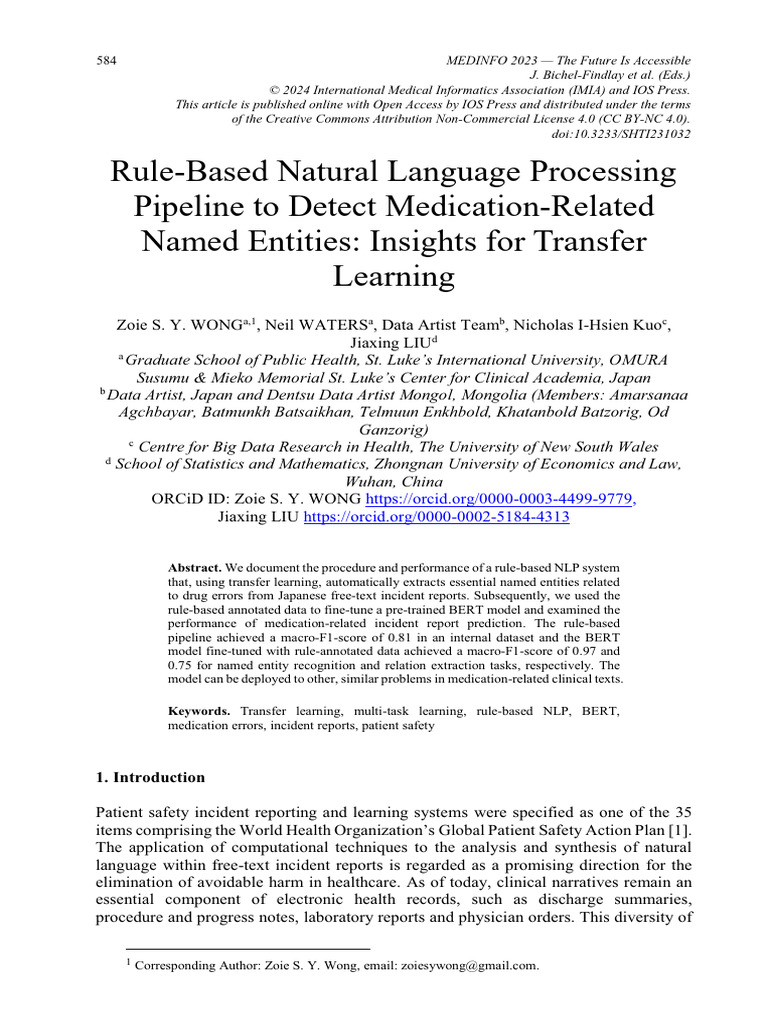 Rule-Based Natural Language Processing Pipeline To Detect Medication-Related Named Entities ...