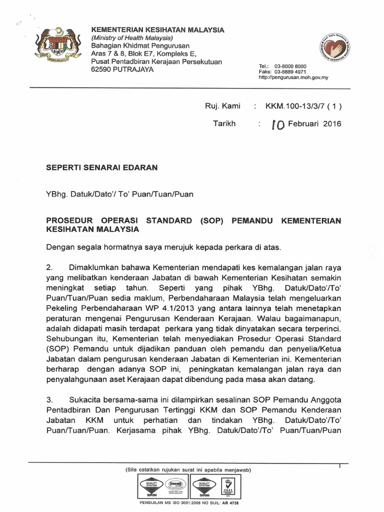 Sop Kenderaan KKM | PDF