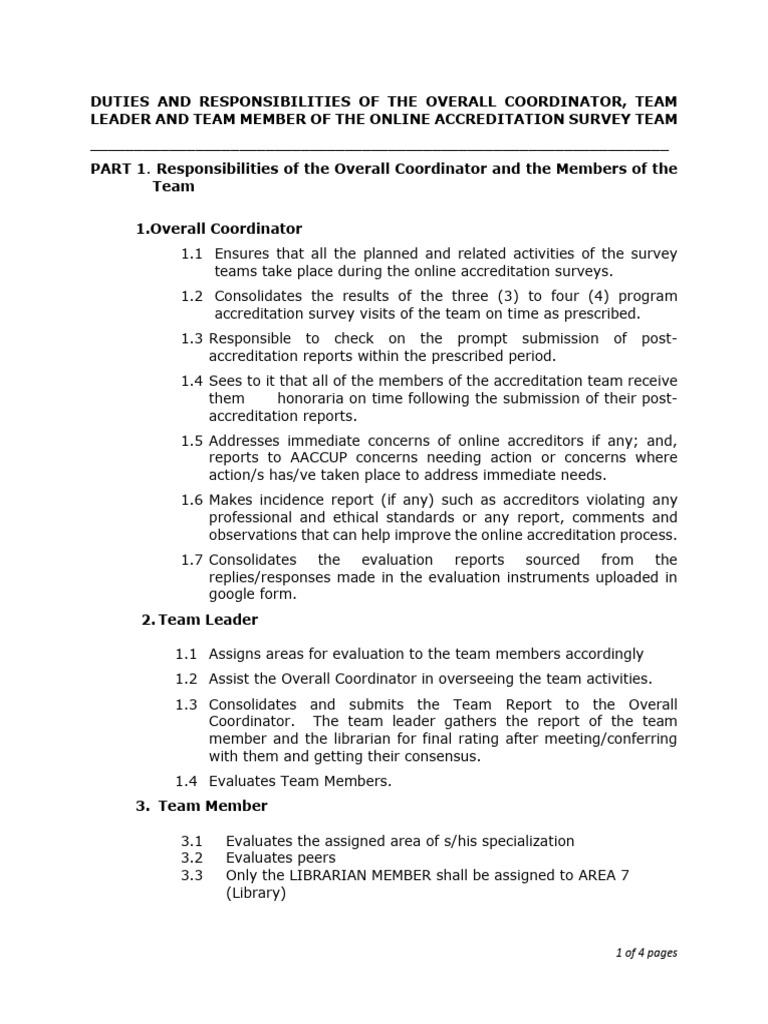 5-Duries and Responsibilities of The Online Accreditation Survey Team | PDF