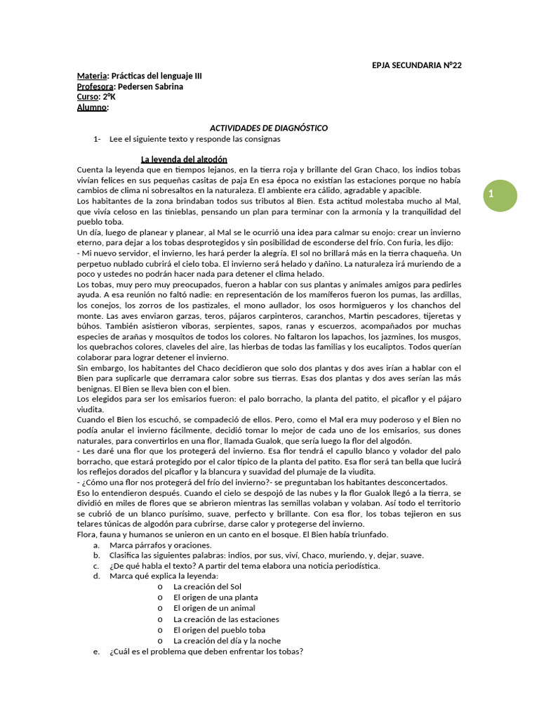 Diagnóstico Pract Del Leng III | PDF