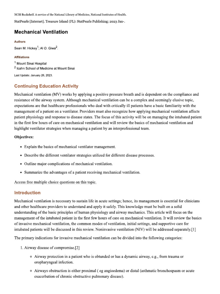 Mechanical Ventilation | PDF