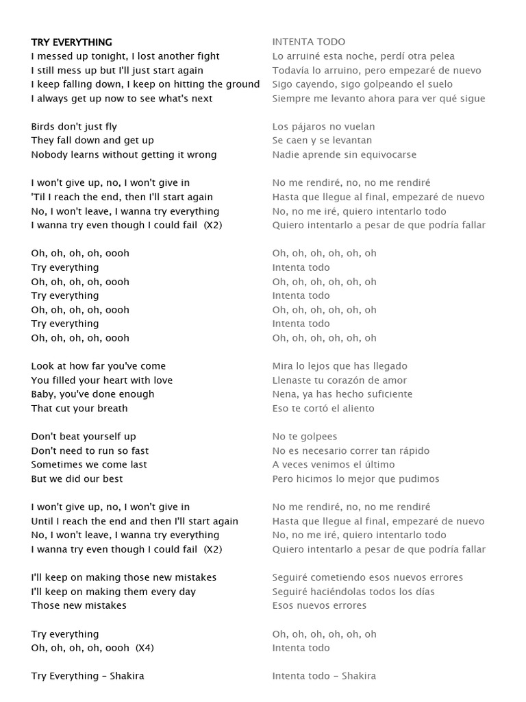 Try Everything - Shakira | PDF