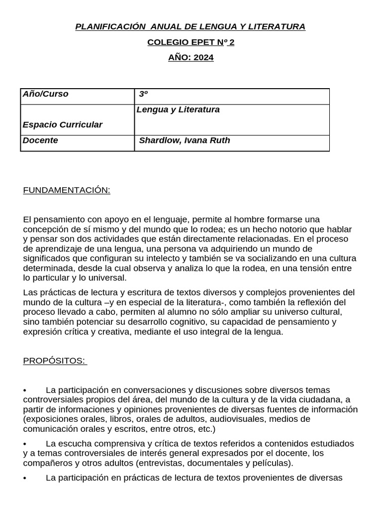 Planificacion 3 Año EPET 2 Corregida | PDF | Palabra | Ciencias sociales