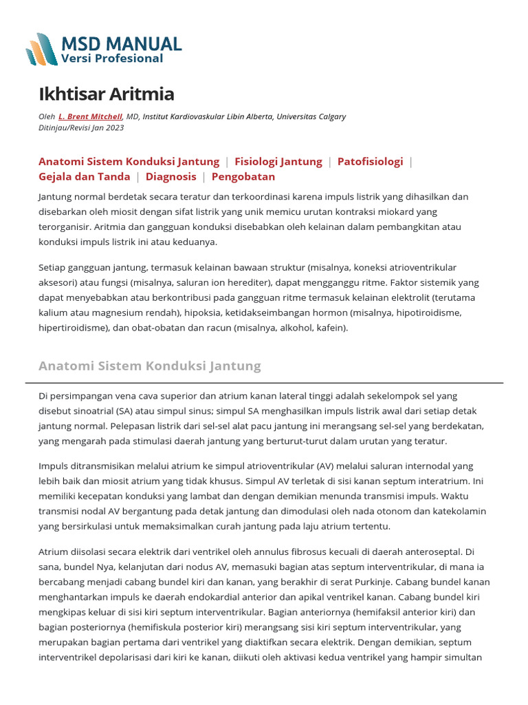 Overview of Arrhythmias - Cardiovascular Disorders - MSD Manual Professional Edition | PDF
