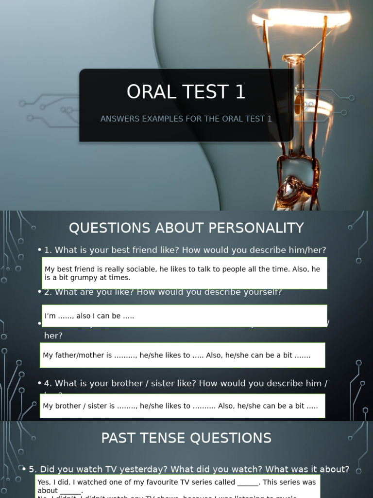 Example Answers - OrAL TEST 1 3ro Medio | PDF