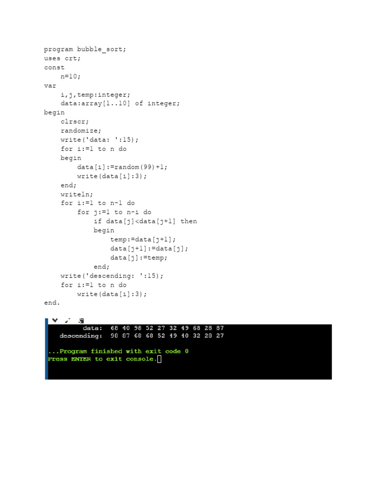 Pascal Bubble Sort | PDF