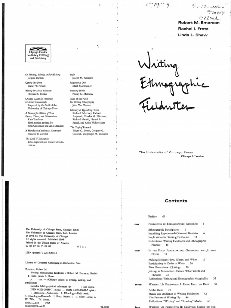 Emerson 1995 Writing Ethnographic Fieldnotes | PDF
