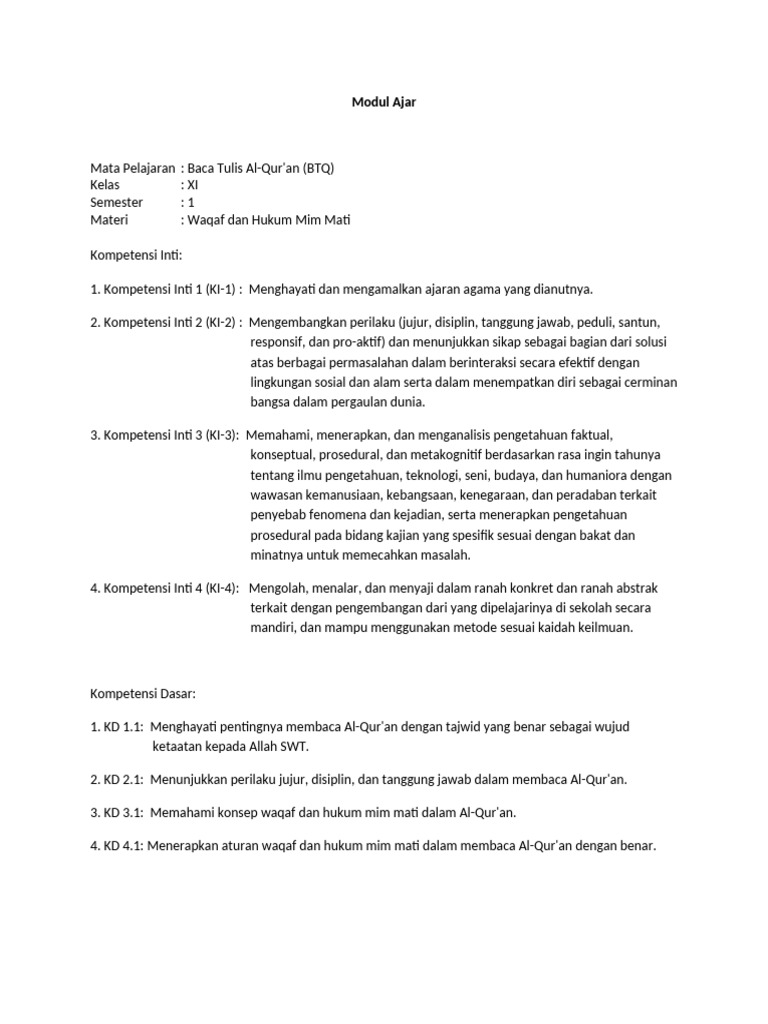 Modul Ajar Btq Kelas 11 Ganjil 1 Pdf