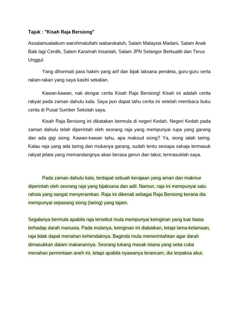 Cerita Raja Bersiung Tahap 1 2024 | PDF