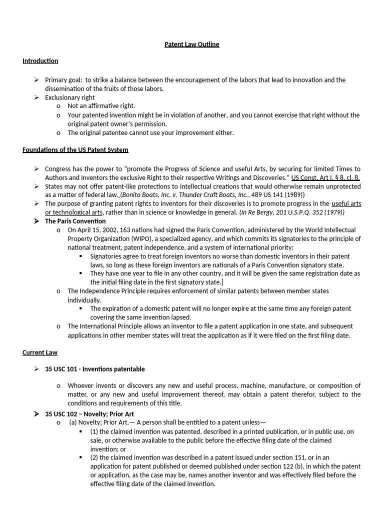 Patent Law Final Outline | PDF