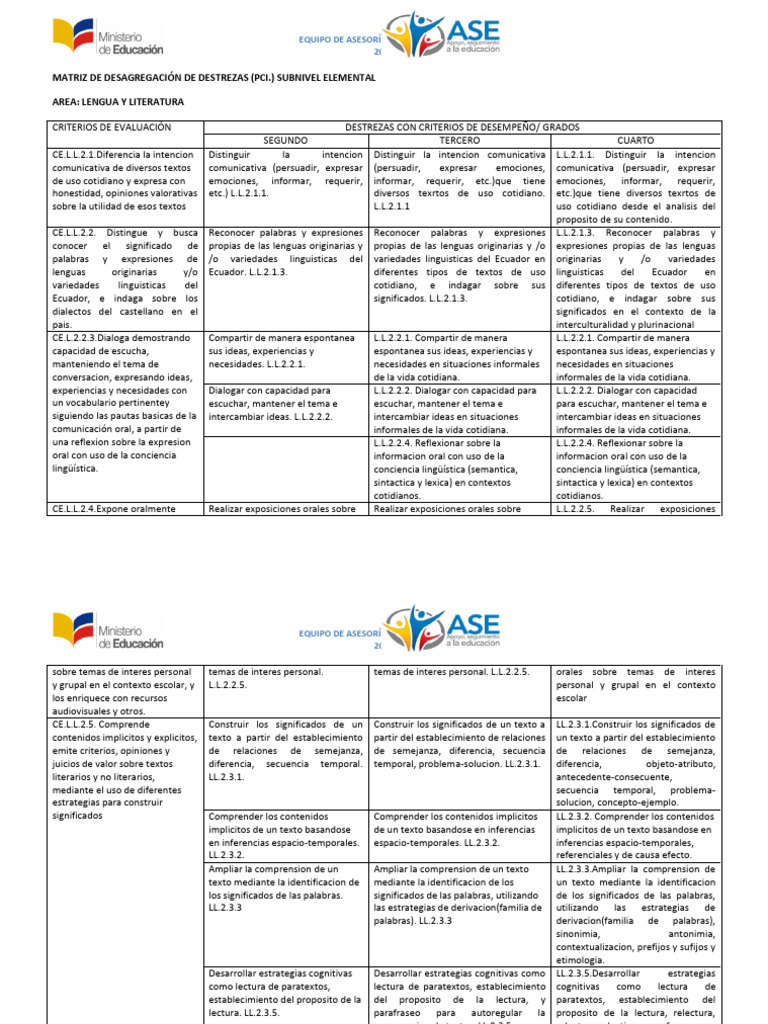 Matriz de Desagregaciòn de Destrezas | PDF