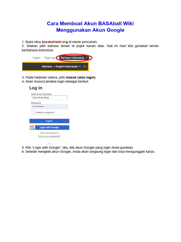 Tutorial Membuat Akun BASAbali Wiki | PDF