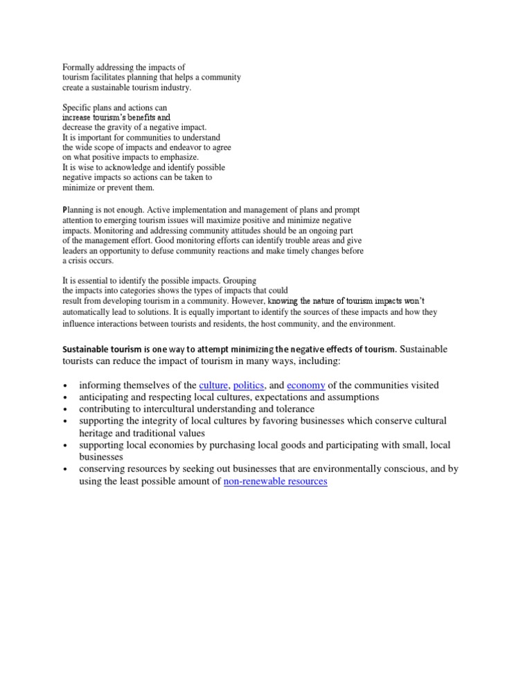 Sustainable Tourism Impact Planning | PDF