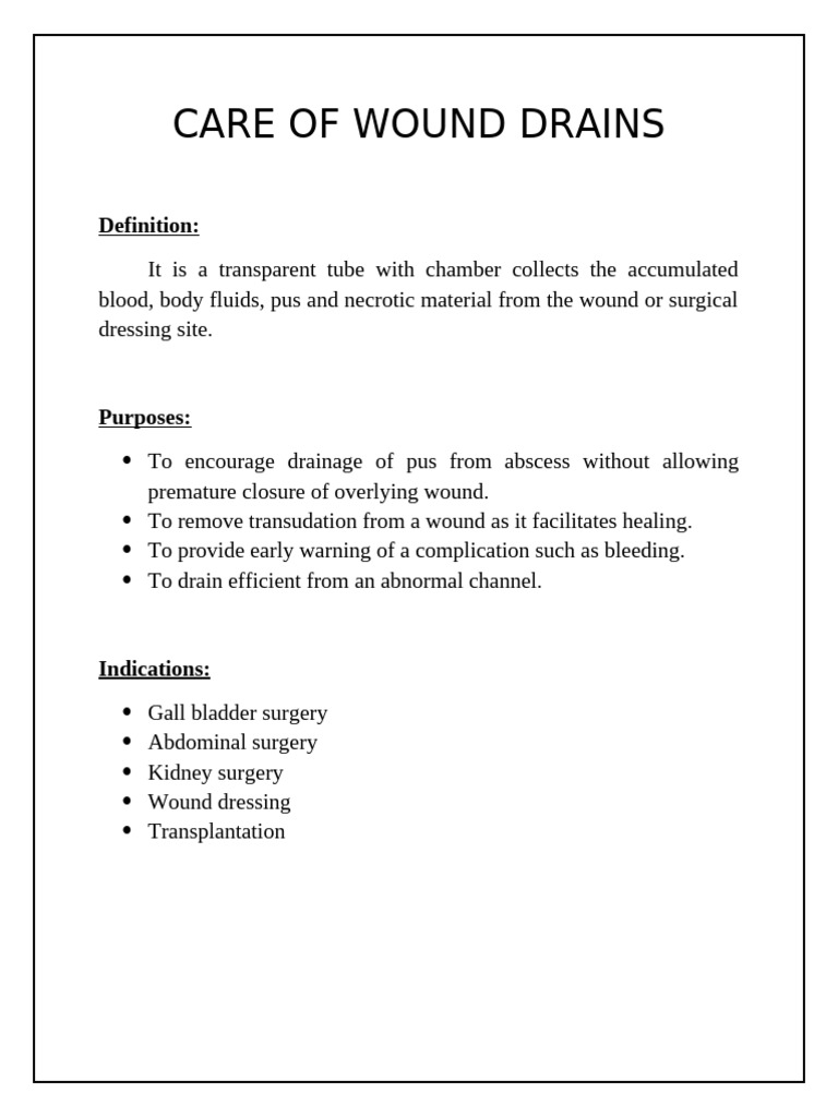 Care of Wound Drains | PDF