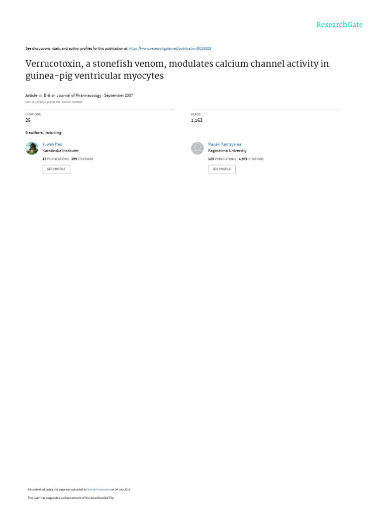 Verrucotoxin A Stonefish Venom Modulates Calcium C | PDF