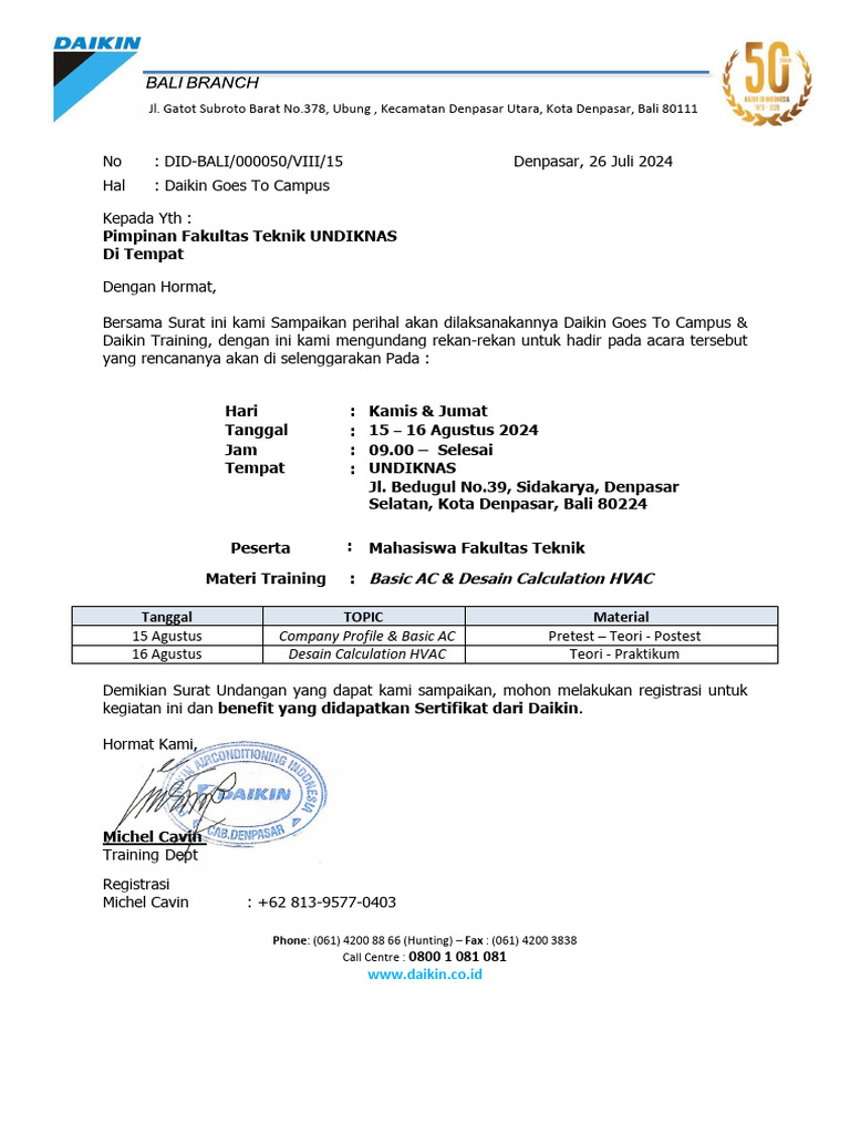 Proposal Daikin Goes To Campus UNDIKNAS Denpasar | PDF