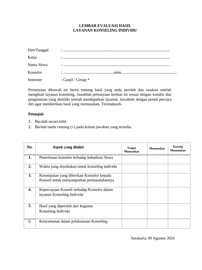Lembar Evaluasi Hasil Konseling Individu | PDF