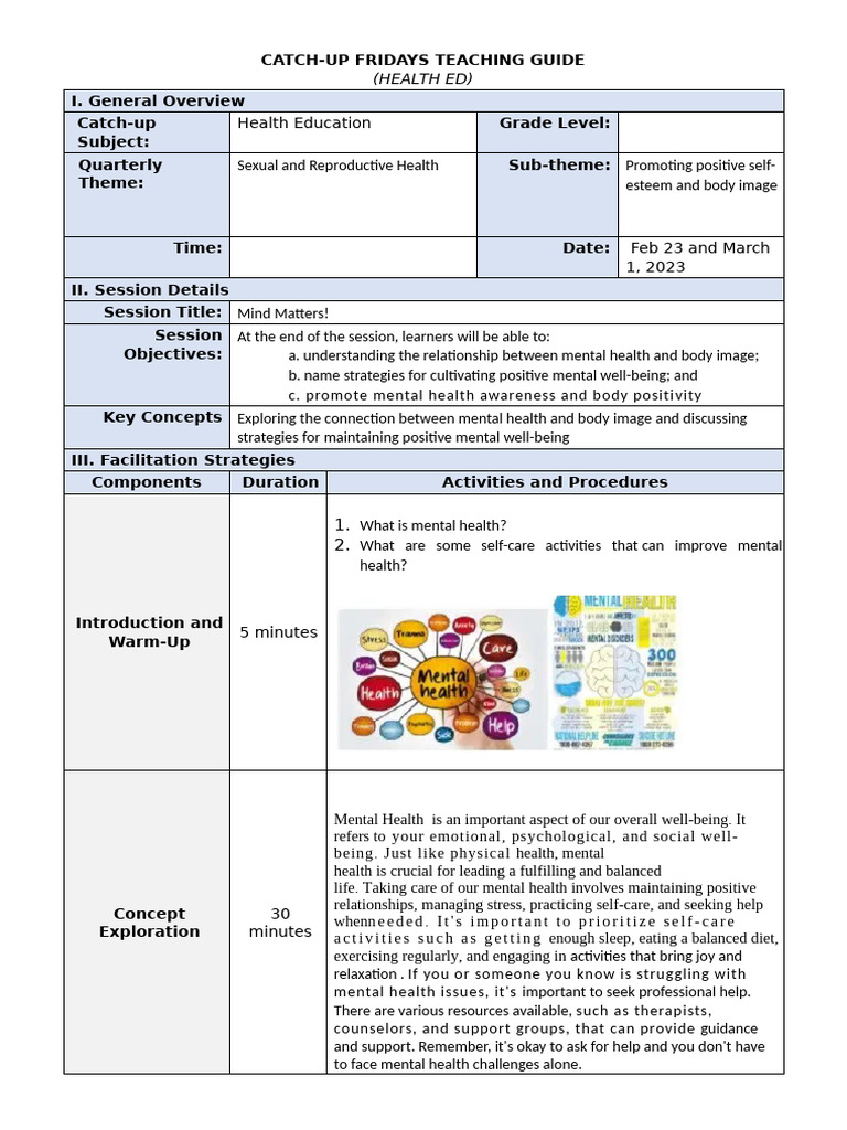 Catchup fridays-Template-Health-Grade11 | PDF