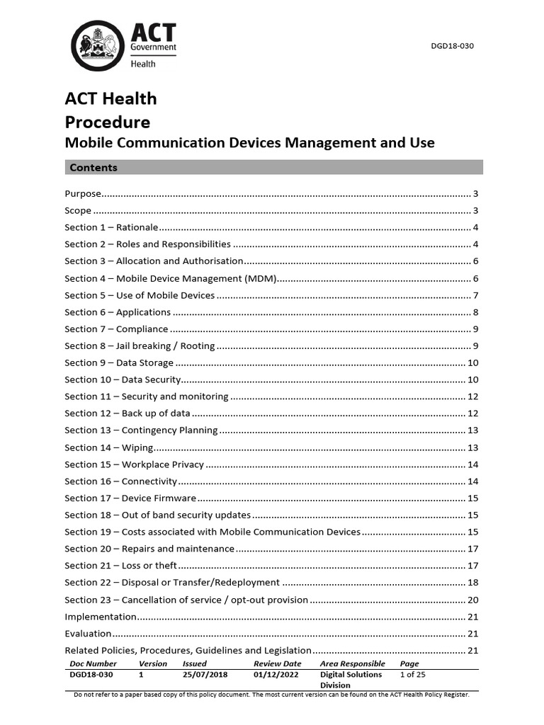 Mobile Communication Devices Management and Use | PDF | Mobile Phones ...