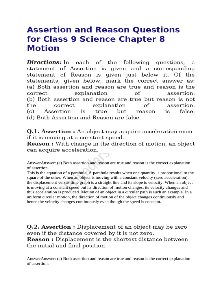 Motion Assertion Reason | PDF