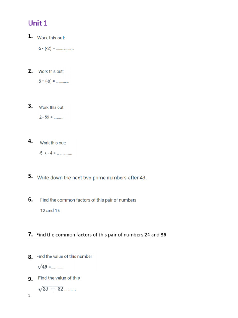 Math 7 - Review Unit 1 To Unit 4 To Prepare Test in VS | PDF