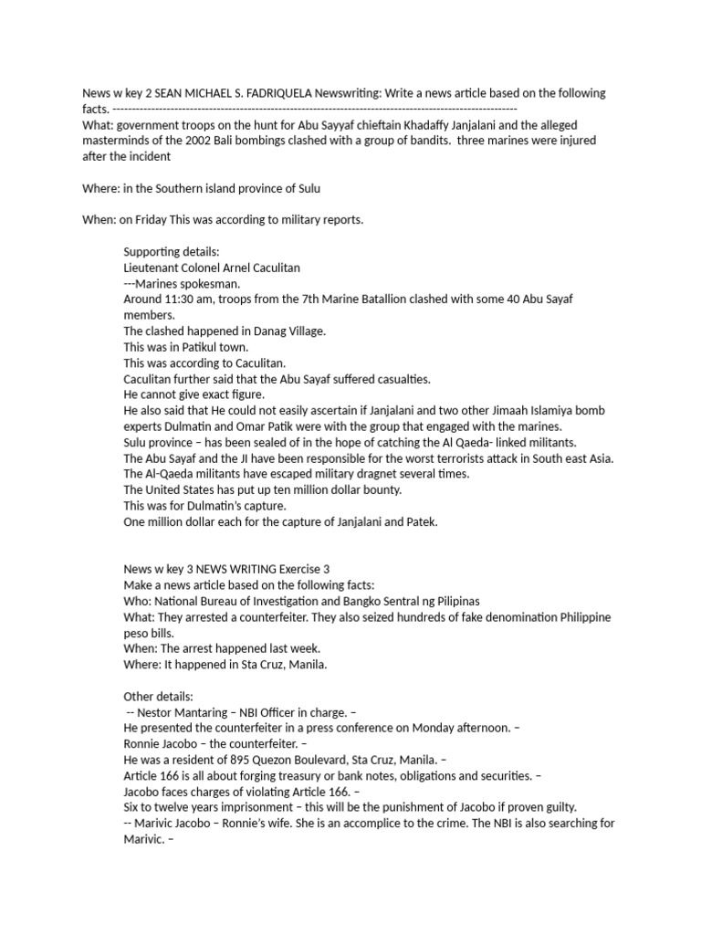 news writing exercise 2 | PDF