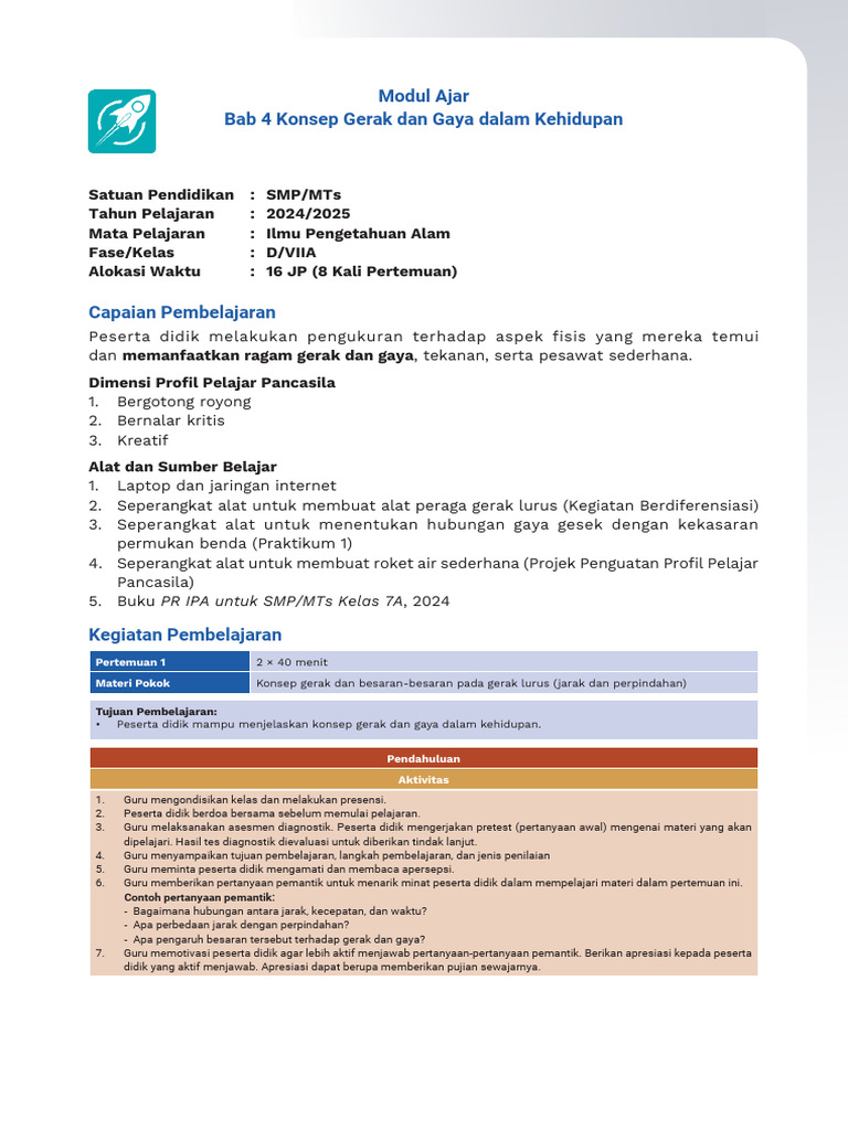 Modul Ajar PR IPA 7A Bab 4 | PDF
