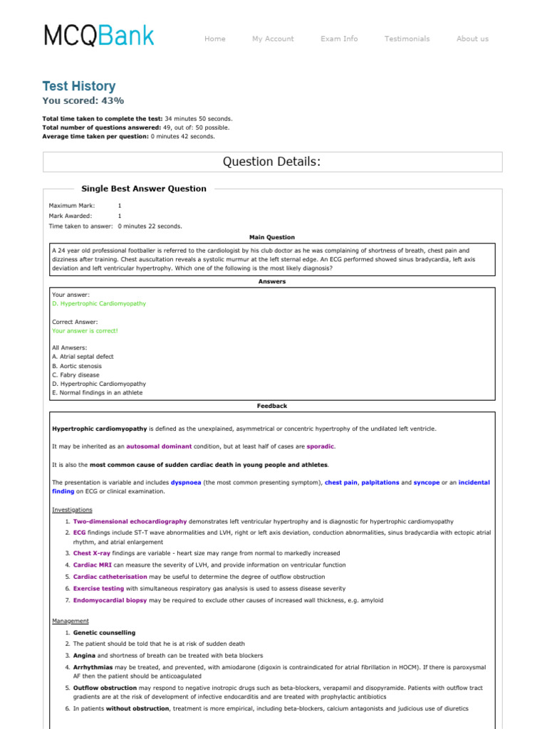 MSRA MCQ Bank - Cardiolology | PDF