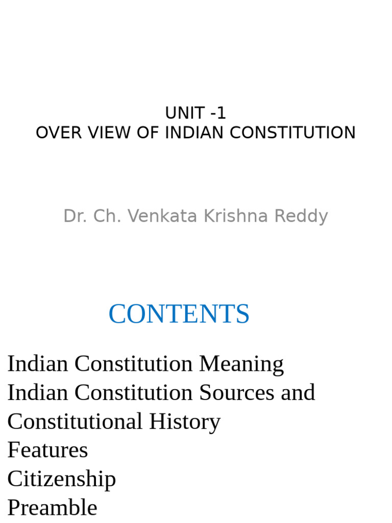 IC Unit-I Over View of Indian Constitution | PDF | Political Charters ...