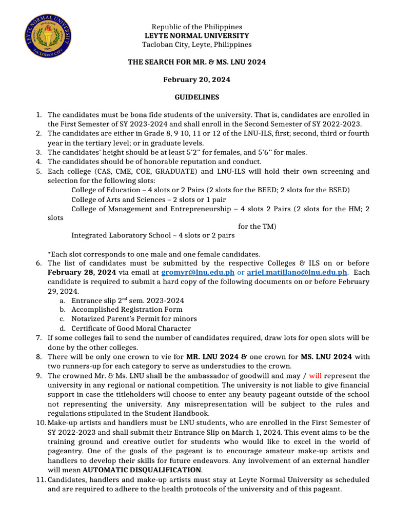 Guidelines For MR. MS. LNU 2022 2023 Final | PDF