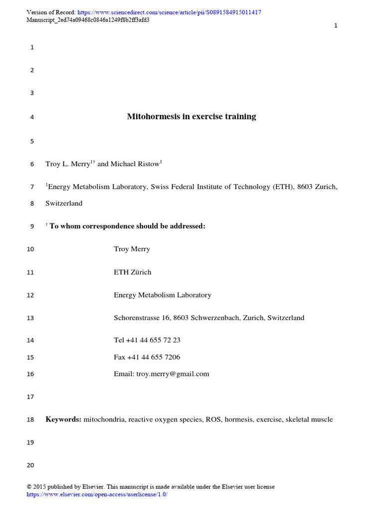 Mitohormesis in Exercise Training | PDF
