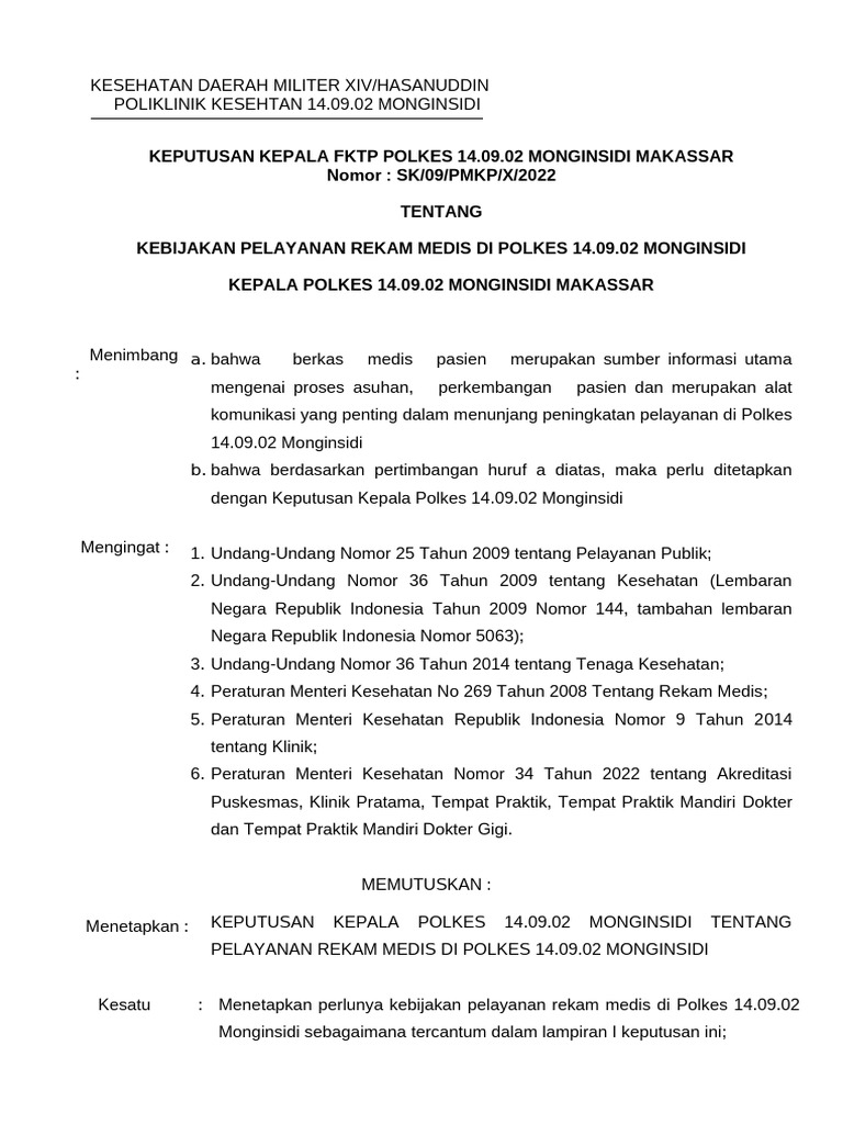 SK Pelayanan RM | PDF