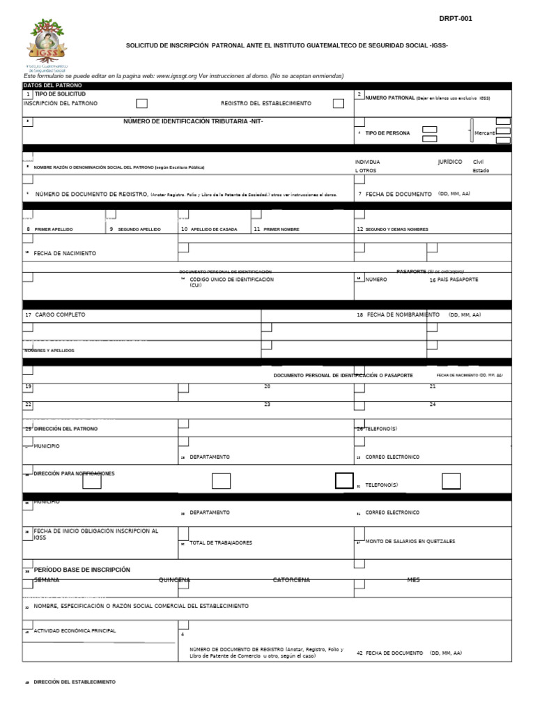 Formulario DRPT 001 IGSS Rev 2023 | PDF