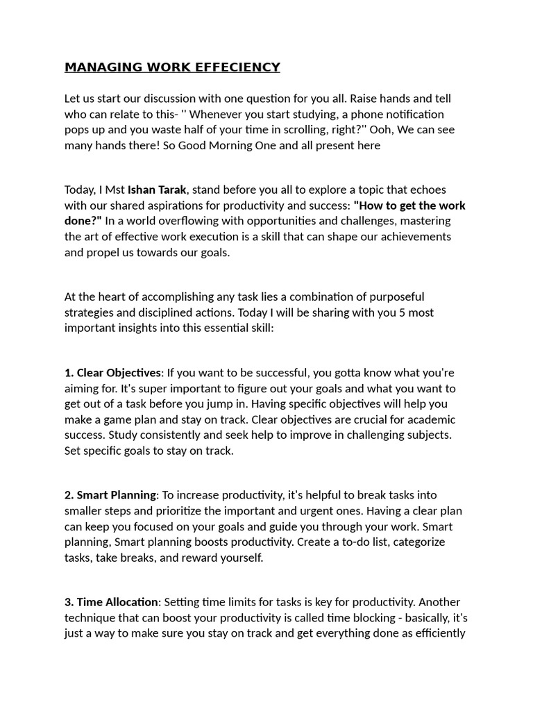 Managing Work Effeciency | PDF