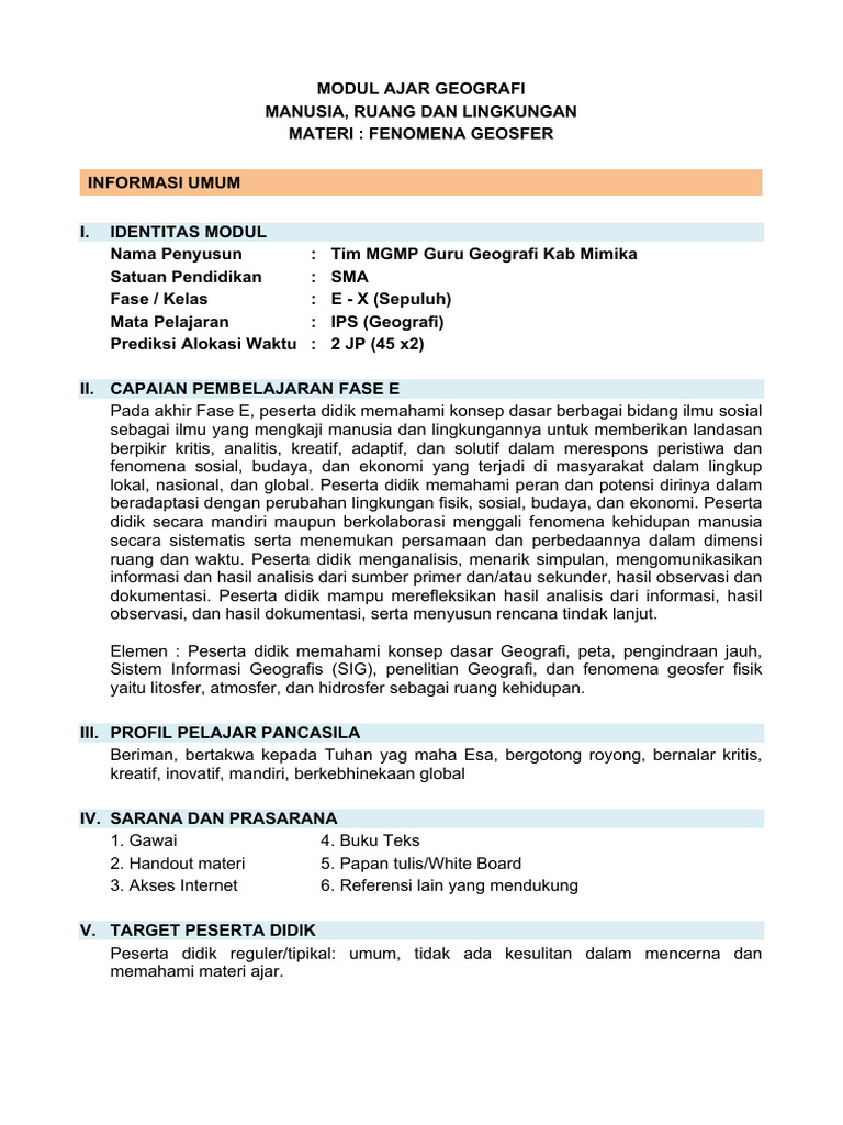 Modul Materi Fenomena Geosfer | PDF